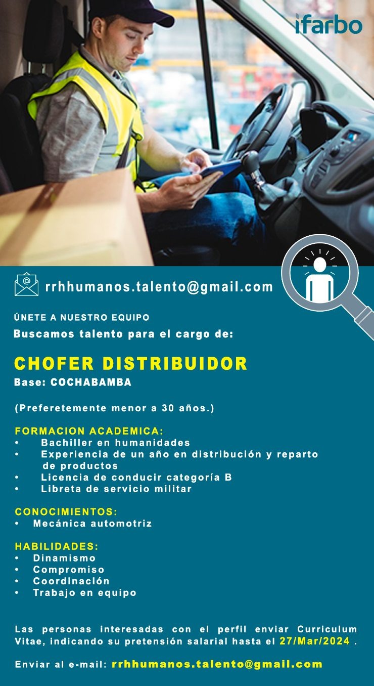 CHOFER DISTRIBUIDOR | Trabajando Bolivia